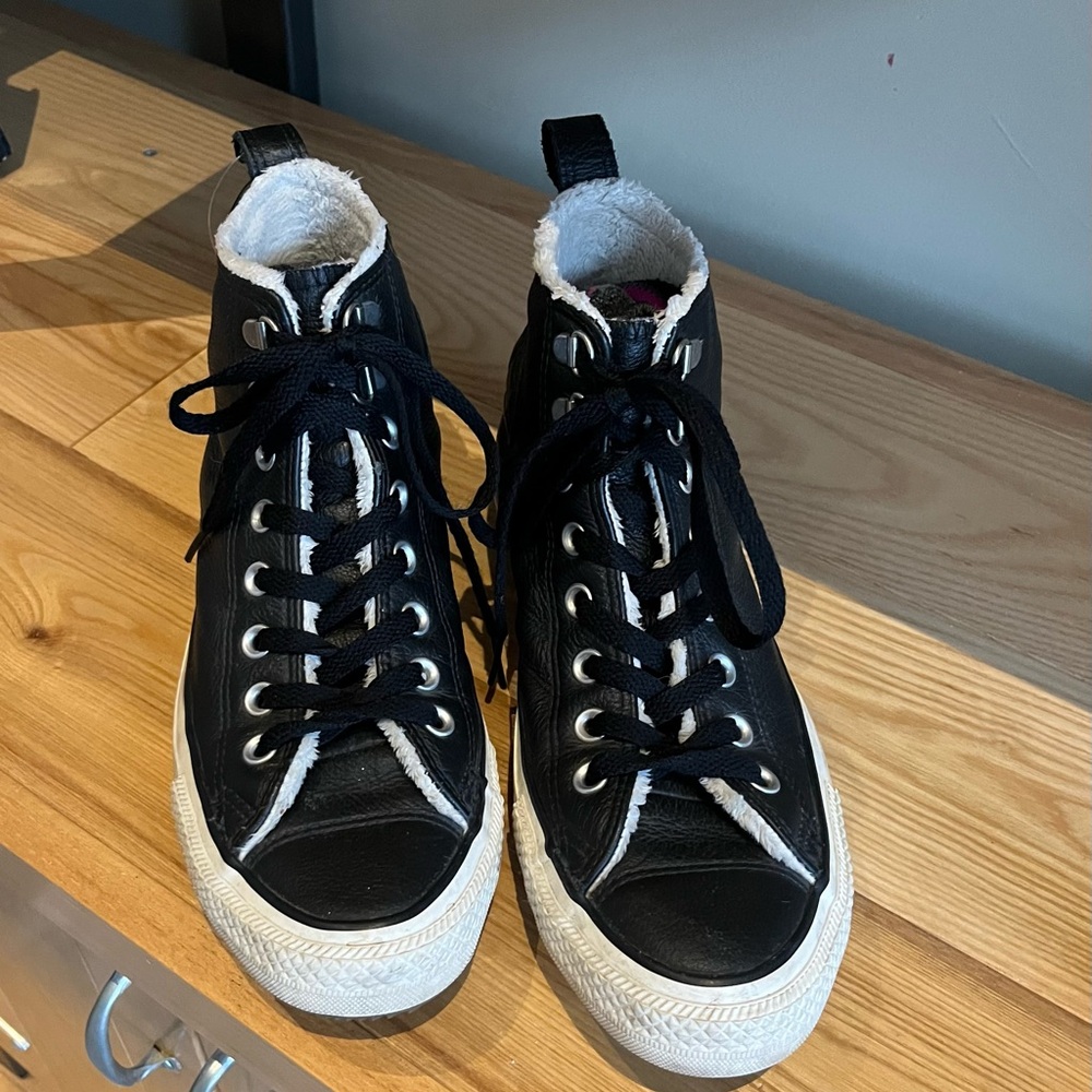 Converse Chuck Taylor Hiker Black Leather Fur Hi Top … - Gem